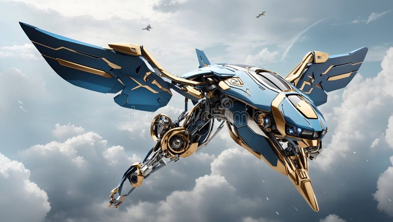 Epic Flight of the Blue and Gold Robot. AI Generated Stock Illustration ...