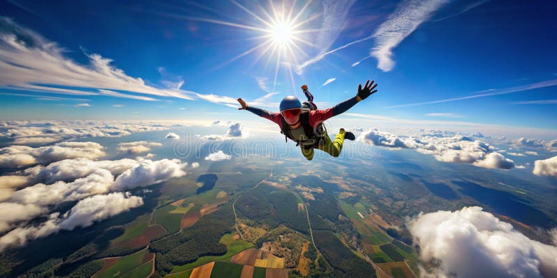 Epic Free Fall Intense Skydiving Experience Under Clear Blue Midday ...