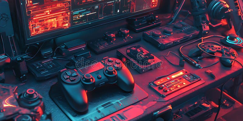 Epic Gamer Setup Neon Lights Console Action Stock Illustration ...