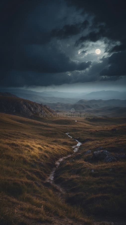 Epic Gloomy Landscape Close Up Moonlight Breaks through Heavy Clouds ...