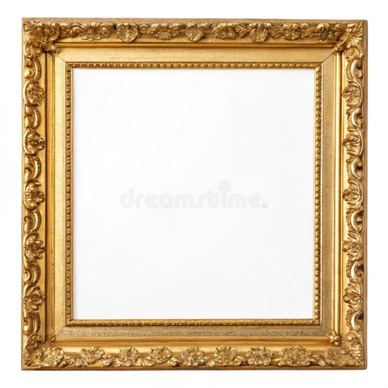 Epic Golden Frame Around Empty Square Canvas Isolated on White ...