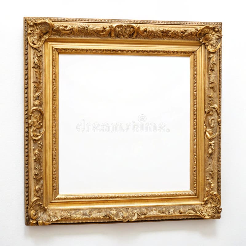 Epic Golden Frame Around Empty Square Canvas Isolated on White ...