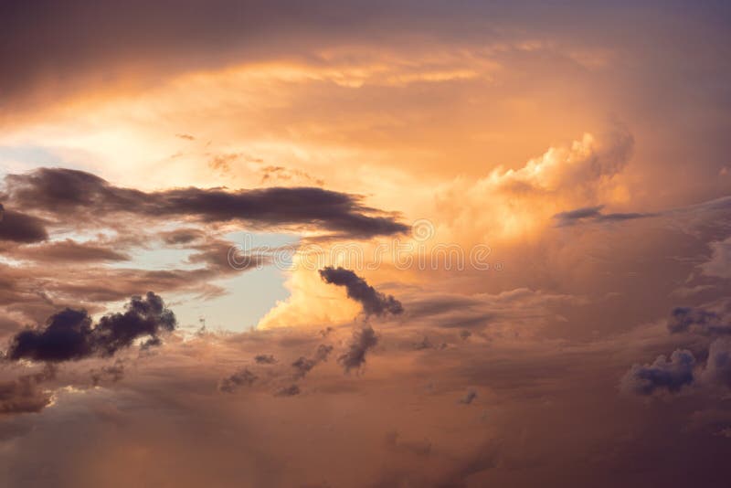 Epic Golden Sunset in the Sky with Clouds. Epic Sky with a Copy Space ...