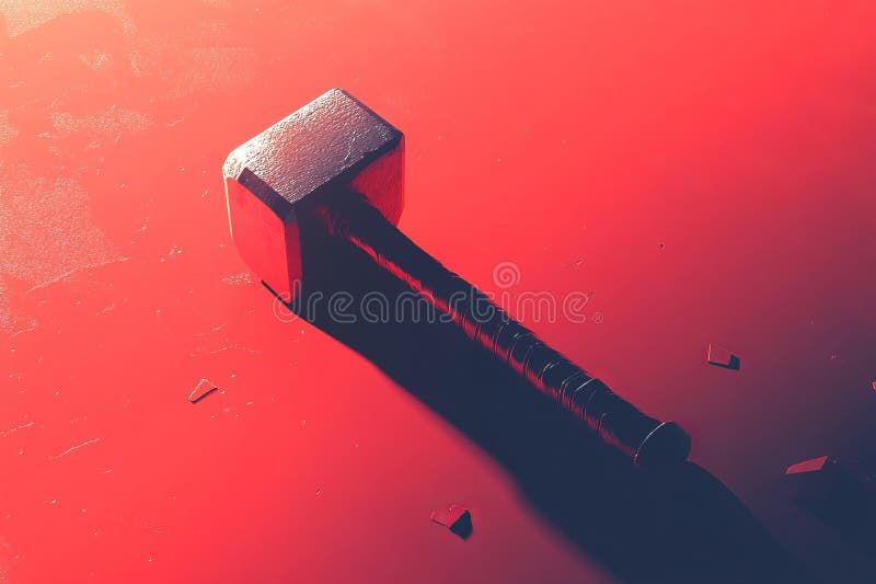 Epic Hammer on Red Surface with Dramatic Shadows and Minimalist Design ...
