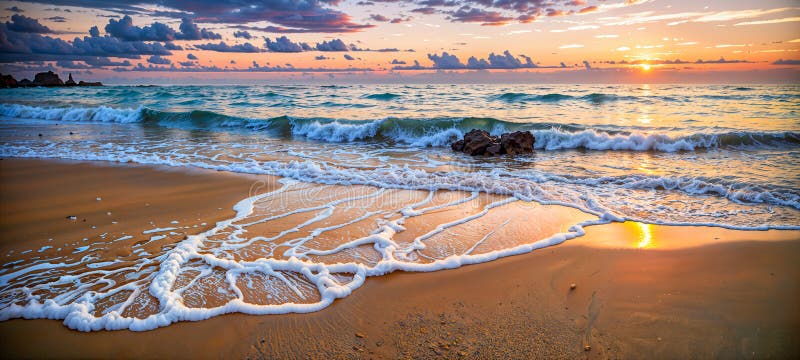 Epic Landscape, Banner - View of the Sea Surf on the Sandy Shore at ...