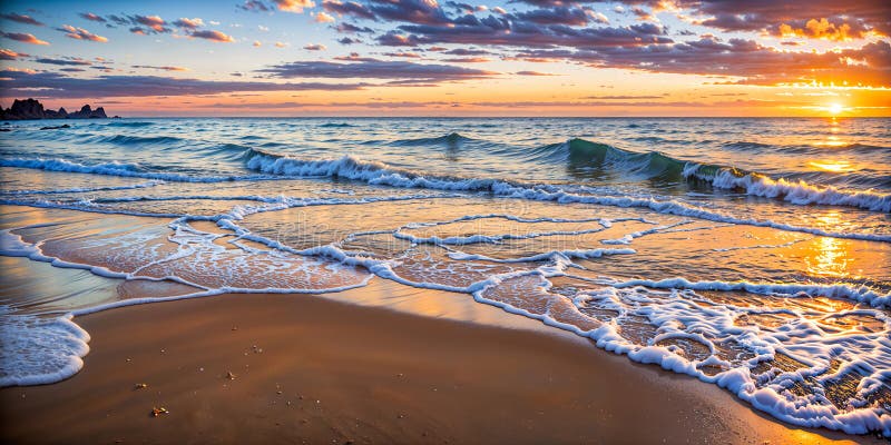 Epic Landscape, Banner - View of the Sea Surf on the Sandy Shore at ...
