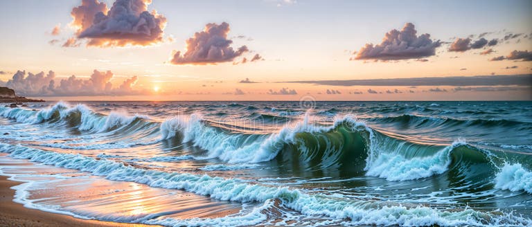 Epic Landscape, Banner - View of the Sea Surf on the Sandy Shore at ...