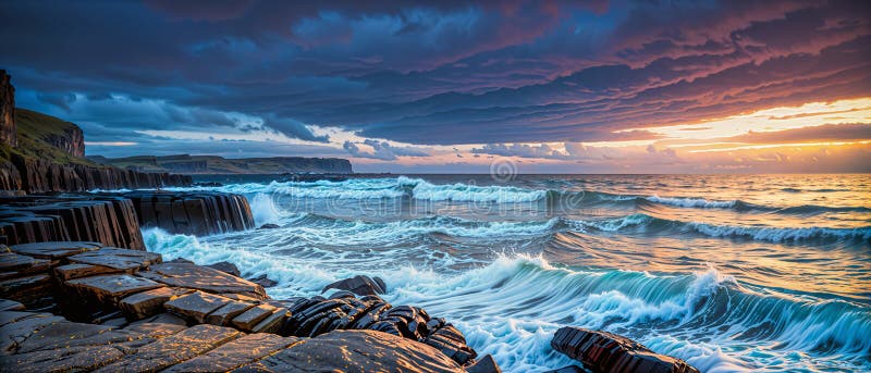 Epic Landscape, Banner - View of the Sea Waves Crashing on the Rocky ...
