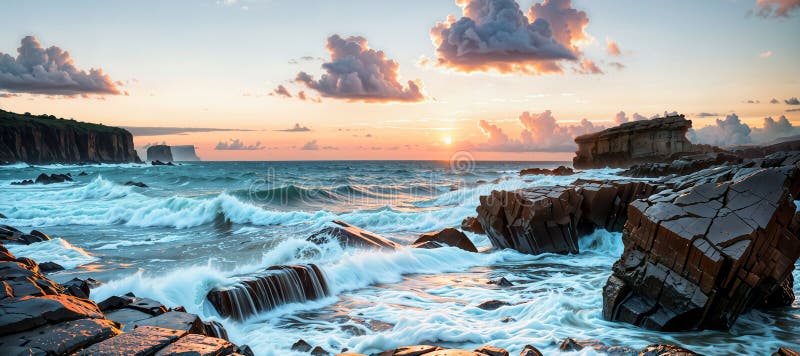 Epic Landscape, Banner - View of the Sea Waves Crashing on the Rocky ...