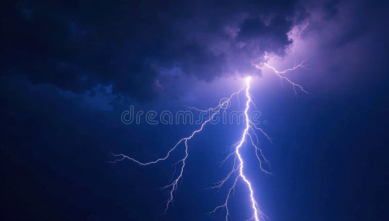 Epic Lightning Strikes, Glowing Blue Rays on Black Void , Visual Effect ...