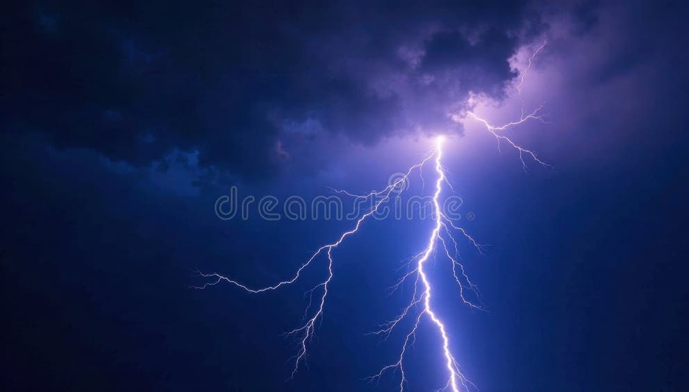 Epic Lightning Strikes, Glowing Blue Rays on Black Void , Visual Effect ...