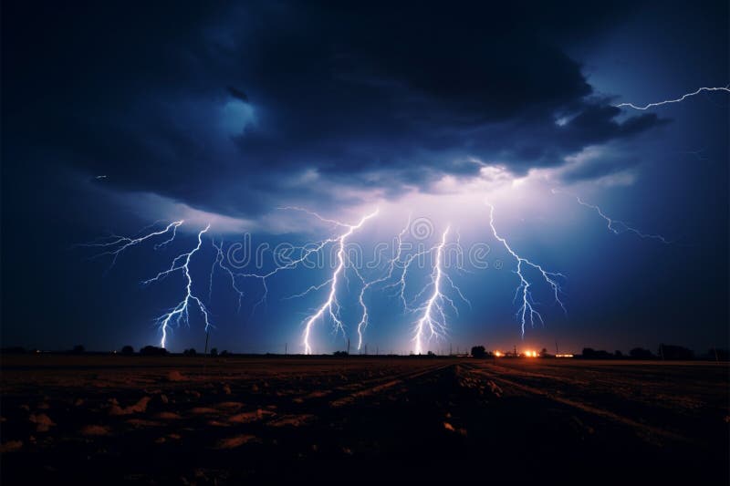 Epic Lightning Strikes at Twilight, Casting Open Plain in Shadows Stock ...