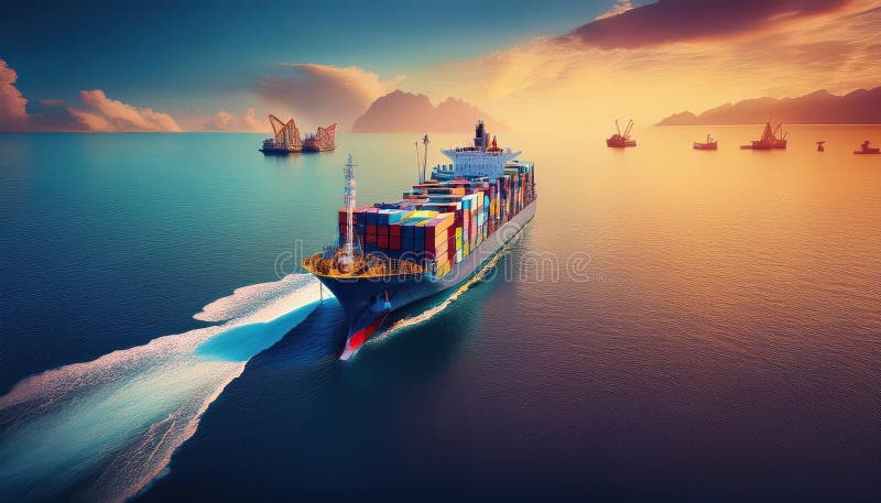 Epic Maritime Voyage Massive Container Ships Navigating the Open Sea at ...