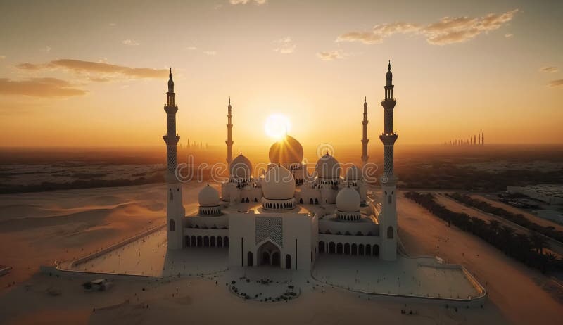 Ramadan Kareem - Epic Mosque on Sunrise Stock Illustration ...