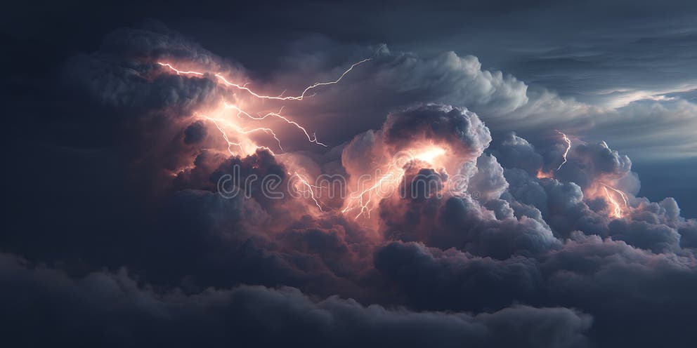 Epic Night Sky Dramatic Clouds and Lightning Stock Illustration ...