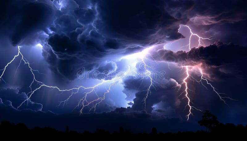 Epic Night Thunderstorm with Powerful Lightning Strikes Stock ...