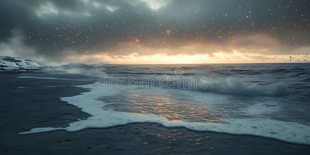 Epic Ocean Sunset Dramatic Waves Sky Background Wallpaper Stock ...