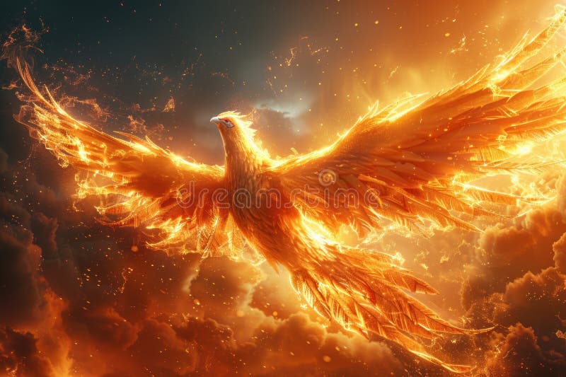 Epic Orange Exotic Phoenix. Fire of Energy Stock Image - Image of fiery ...