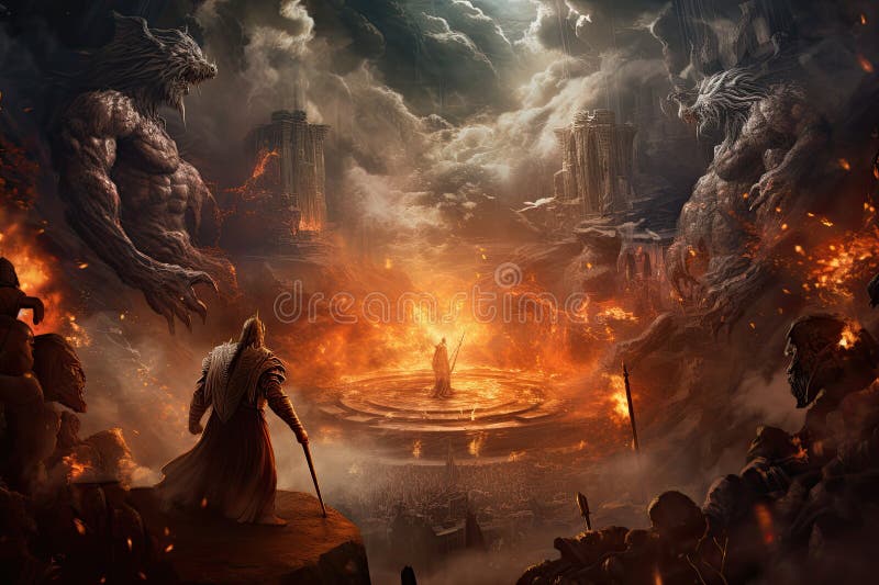 Epic Plot of the Battle of the Gods on an Abstract Background Stock ...