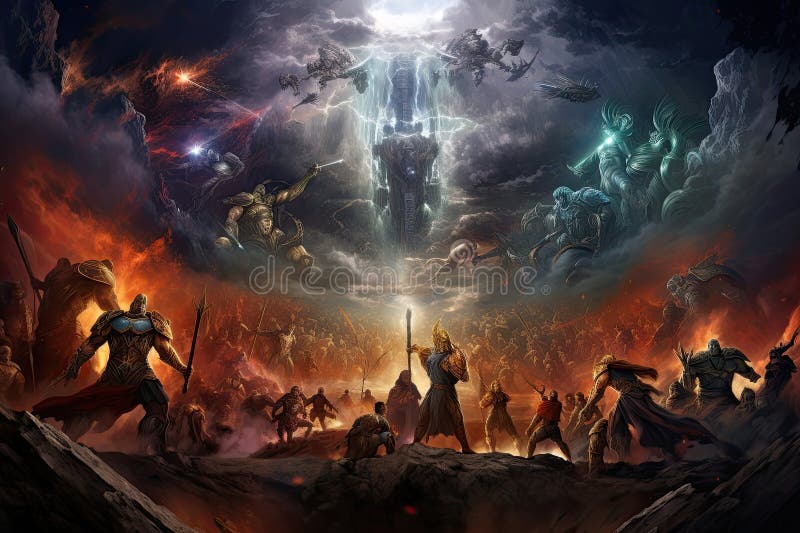 Epic Plot of the Battle of the Gods on an Abstract Background Stock ...