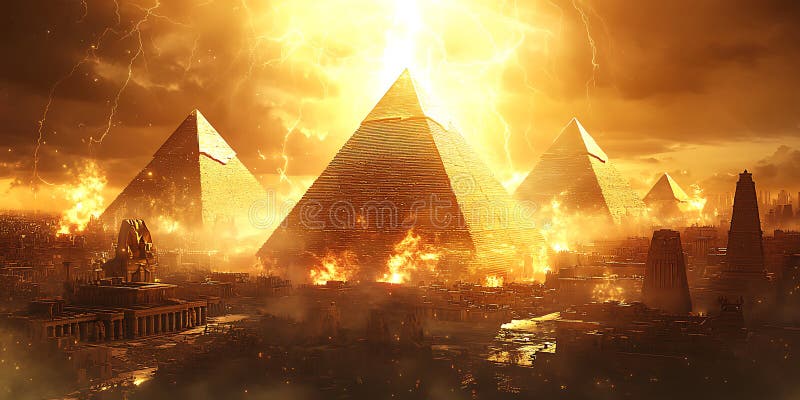 Epic Pyramids Burning in Golden Light a Dramatic Artwork Stock ...