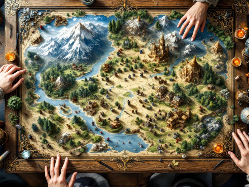 Fantasy Realm Unveiled on the Gaming Table Stock Illustration ...