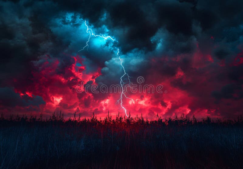 Epic Red & Blue Storm, Lightning Strikes Dramatic High Quality Image ...