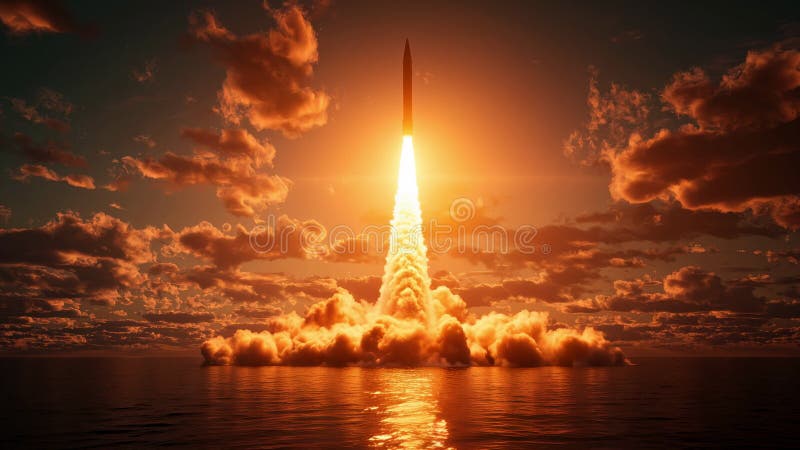 An Epic Rocket Launch Takes Place at Sunset, Backdropped by a Beautiful Ocean View Stock Footage ...