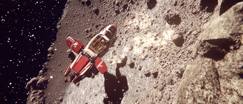 Epic Scene of a Small Human Spaceship Exploring Unknown Space Stock ...