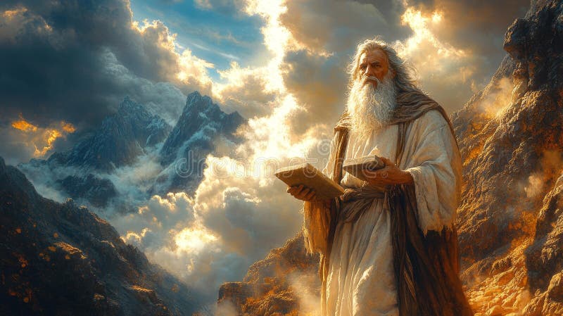 Biblical Prophet on a Mountain with Tablets Generative AI Stock ...