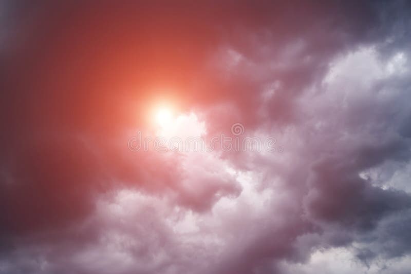 Epic Scenic Storm Dark Clouds Background with Sun and Orange Sunlight ...
