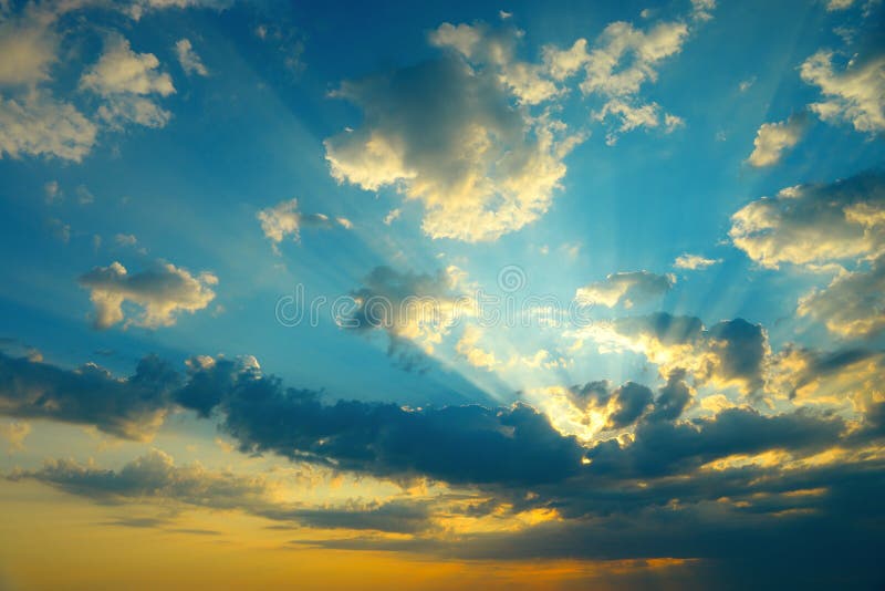 Epic Sky Landscape with Bright Sun Behind Dark Beautiful Clouds Stock ...