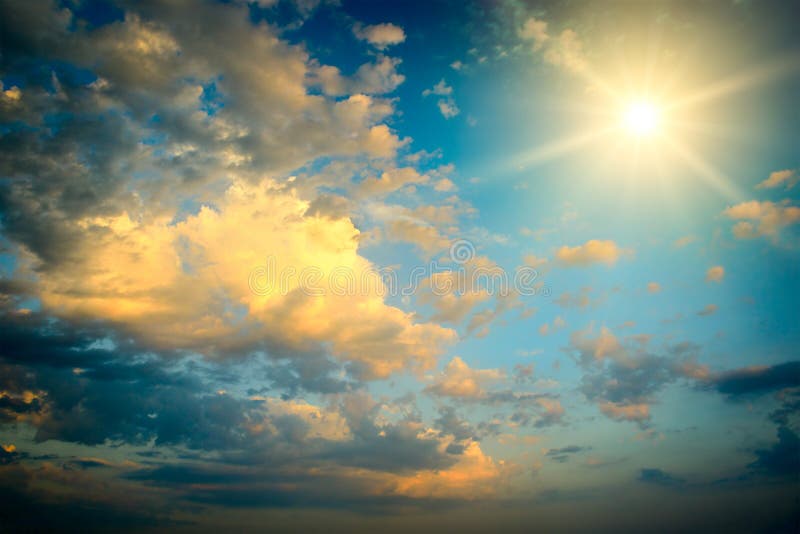Epic Sky Landscape with Bright Sun and Fantastically Clouds Stock Photo ...