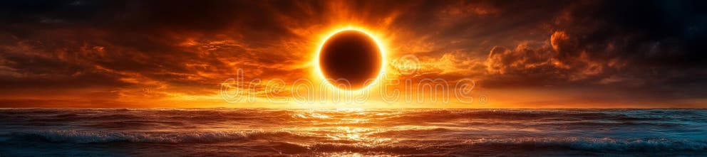 Epic Solar Eclipse Over Ocean with Reflections and Dramatic Sky Stock ...
