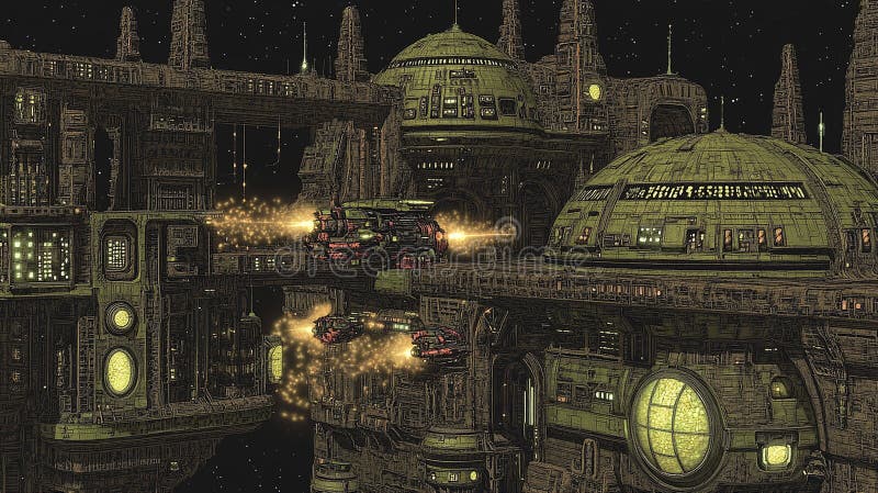 Epic Space Battle with Alien Ships in Combat Stock Illustration ...