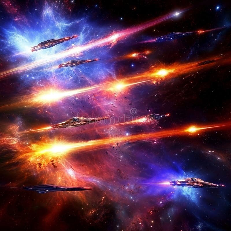 Epic Space Battle with Alien Ships in Combat Stock Illustration ...