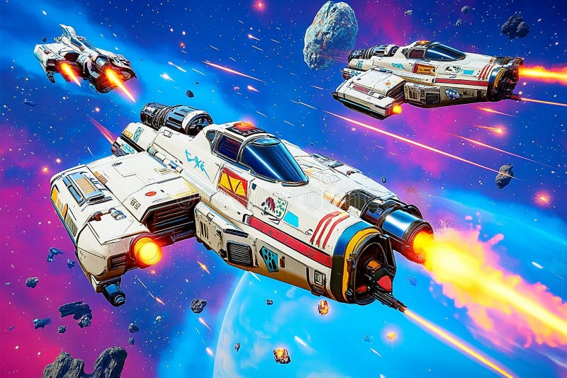 Epic Space Battle with Alien Ships in Combat Stock Illustration ...