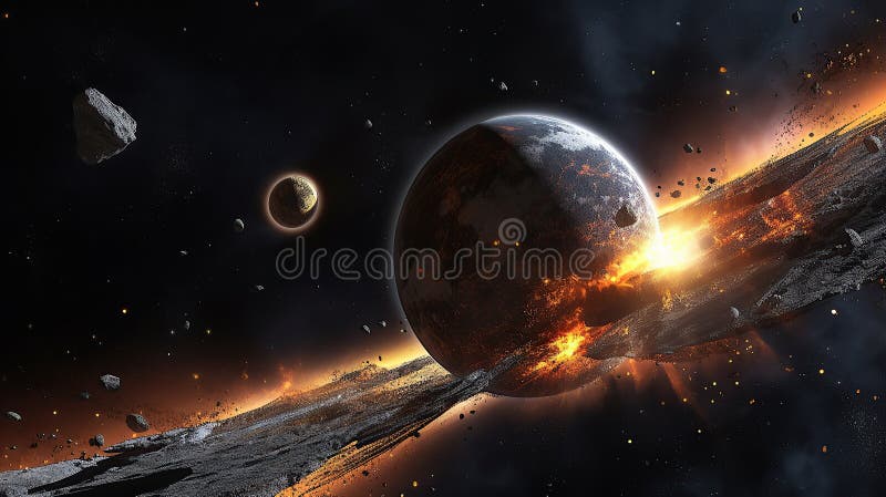 Epic Space Collision of Two Planets with Fiery Explosions Stock ...