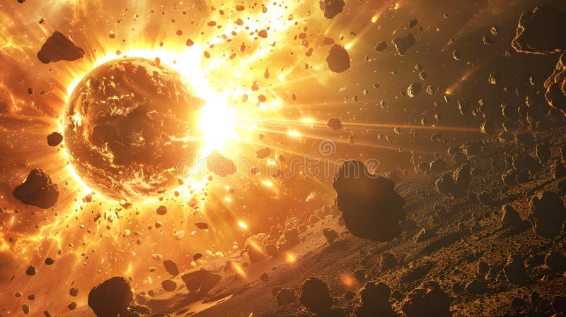 Epic Space Explosion with Asteroids in Fiery Cosmic Scene Stock Image ...
