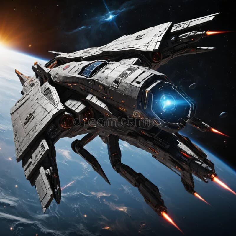 Epic Spacecraft in Orbit stock illustration. Illustration of darkness ...