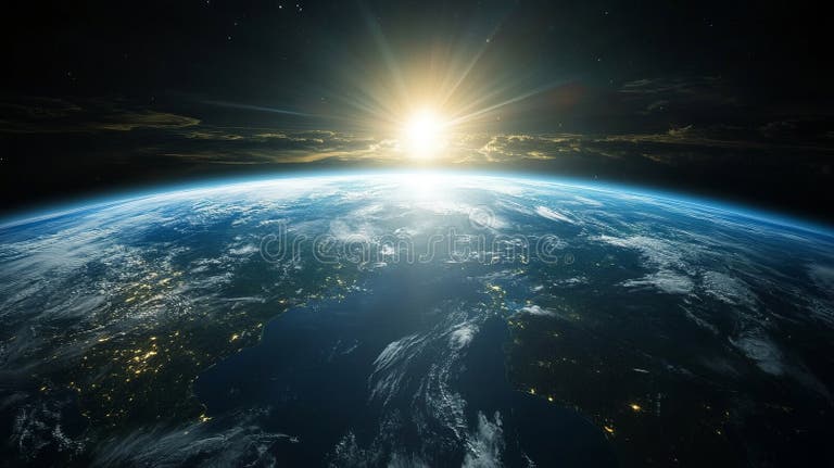 Epic Sunrise Over the Earth from Space. Planet in Deep Dark Stock ...