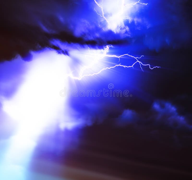 Epic Thunder Lightning With Dramatic Light Rays Background Stock Image ...