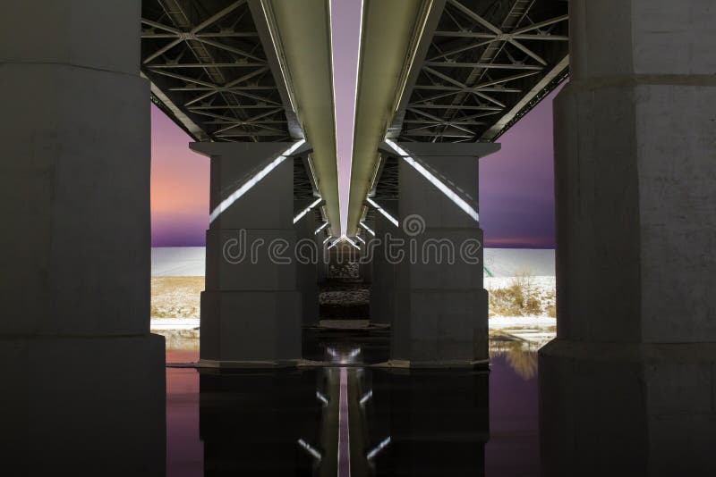Epic View from Under the Bridge and Night Winter Landscape Stock Photo ...