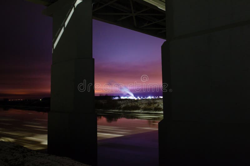 Epic View from Under the Bridge and Night Winter Landscape Stock Photo ...