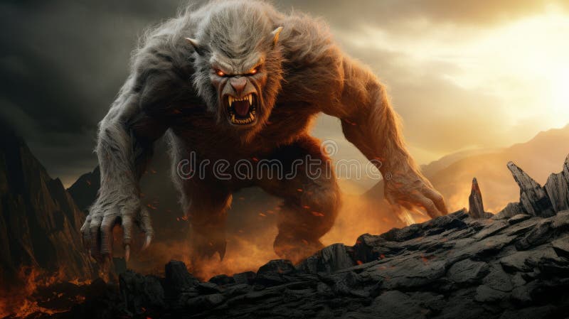 Epic Werewolf Battle: Hyper-detailed Rendering of a Scary Monster Stock ...