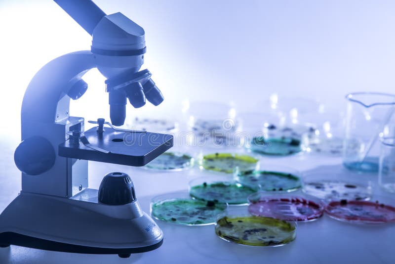 Medical Laboratory Microscope in Chemistry Biology Lab Test. Scientific ...