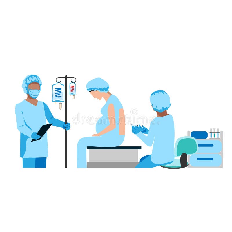 The Doctor and Nurse Give an Epidural in the Operating Room Stock ...
