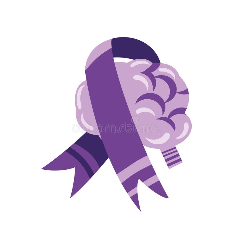 Epilepsy Day Purple Ribbon in Brain Stock Vector - Illustration of ...