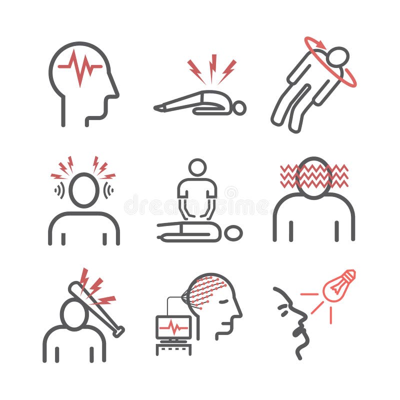 Epilepsy. Symptoms, Treatment. Line Icons Set. Vector Signs for Web ...