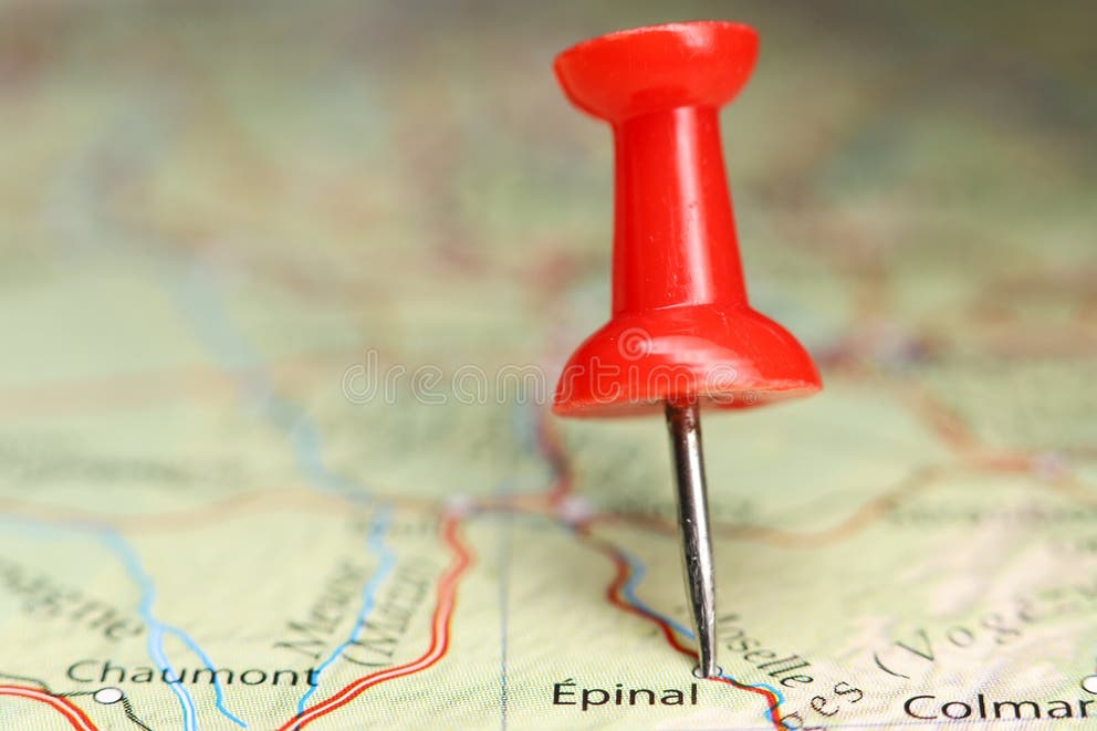 Epinal, France pin on map stock image. Image of district - 343592337